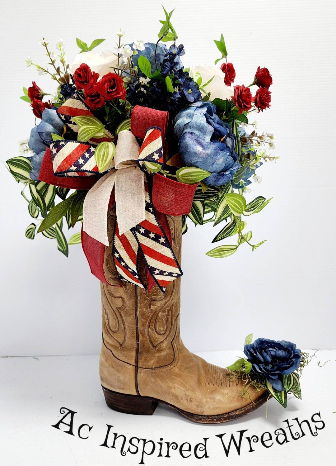 Patriotic Cowboy Boot Centerpiece, Boot Centerpiece, Cowboy Boot Decor ...