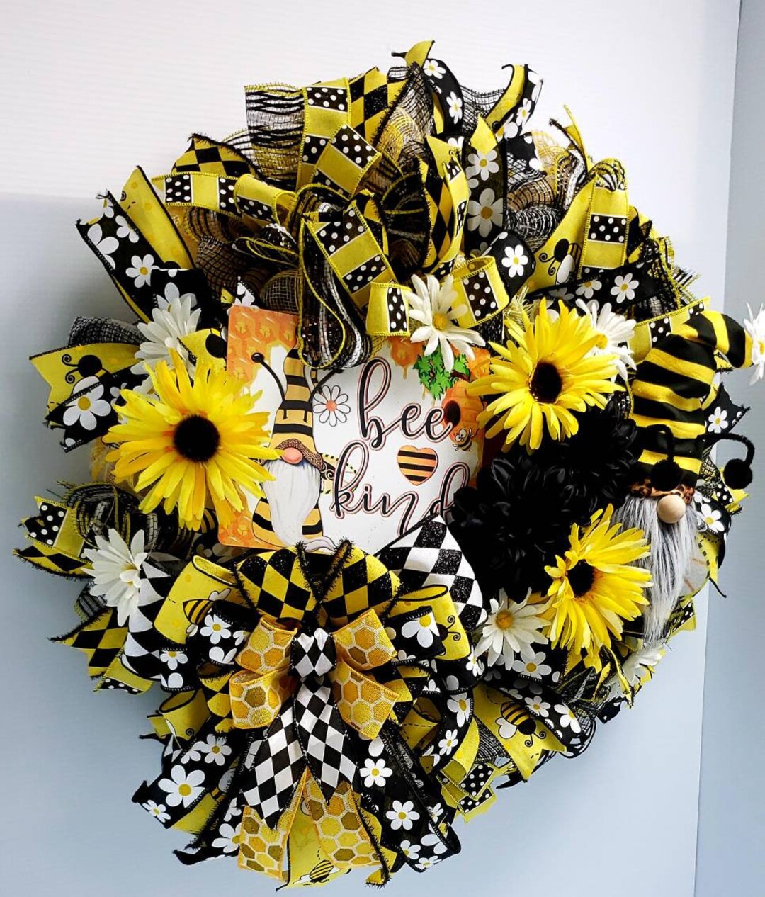 Bee Wreath, Everyday Wreath, Sunflower Decor, Front Door Decor, Bee ...