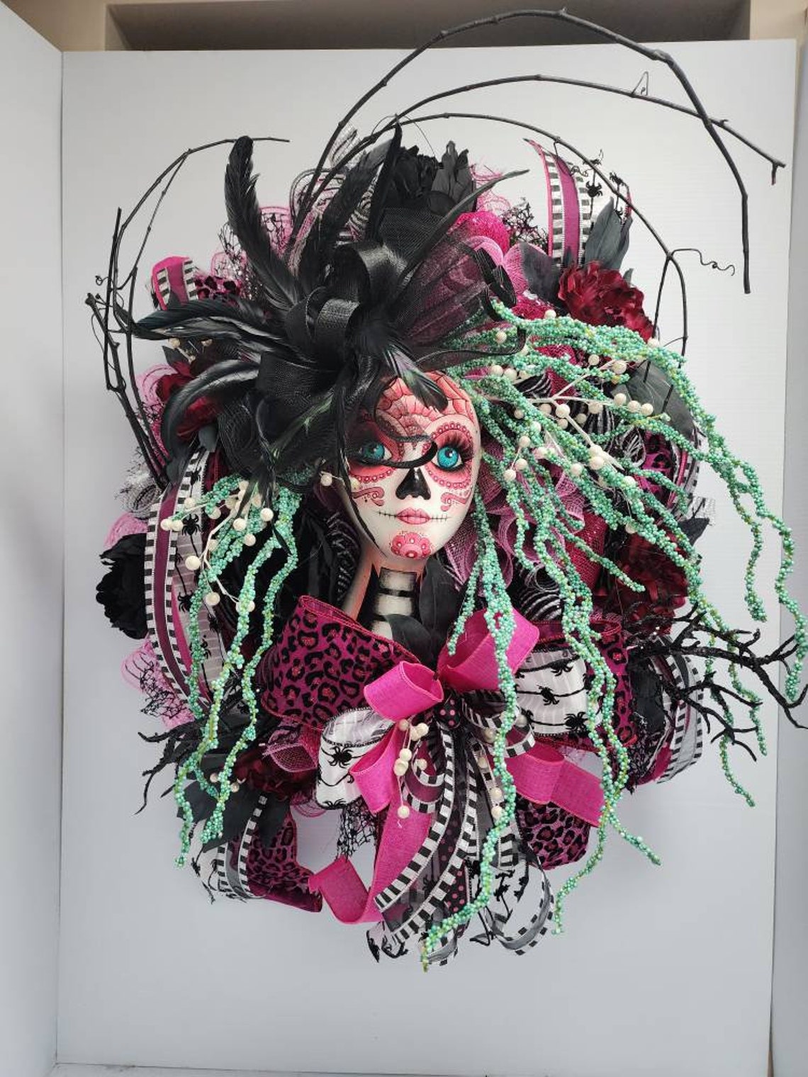 Halloween Spider Lady Mannequin Head Wreath Pink Spider - Etsy