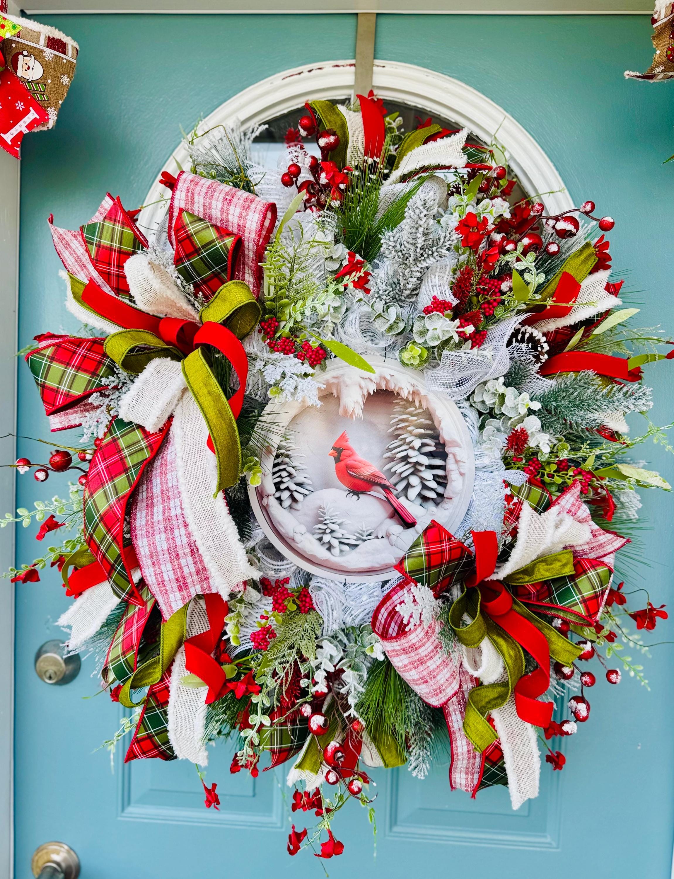 Christmas Cardinal Wreath, Christmas Decor, Cardinal Christmas Wreath ...