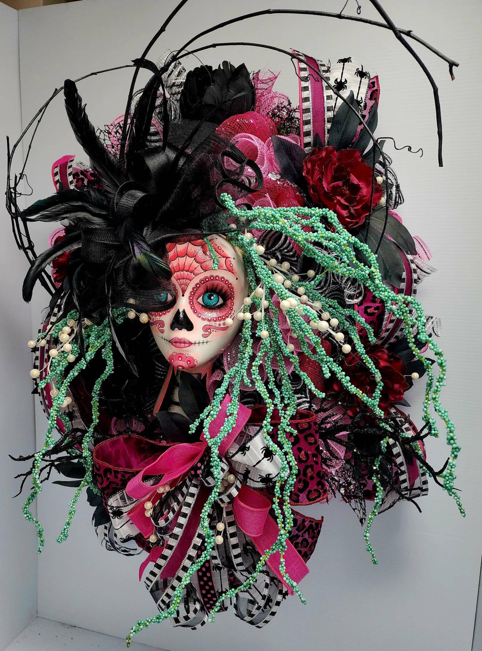 Halloween Spider Lady Mannequin Head Wreath Pink Spider - Etsy