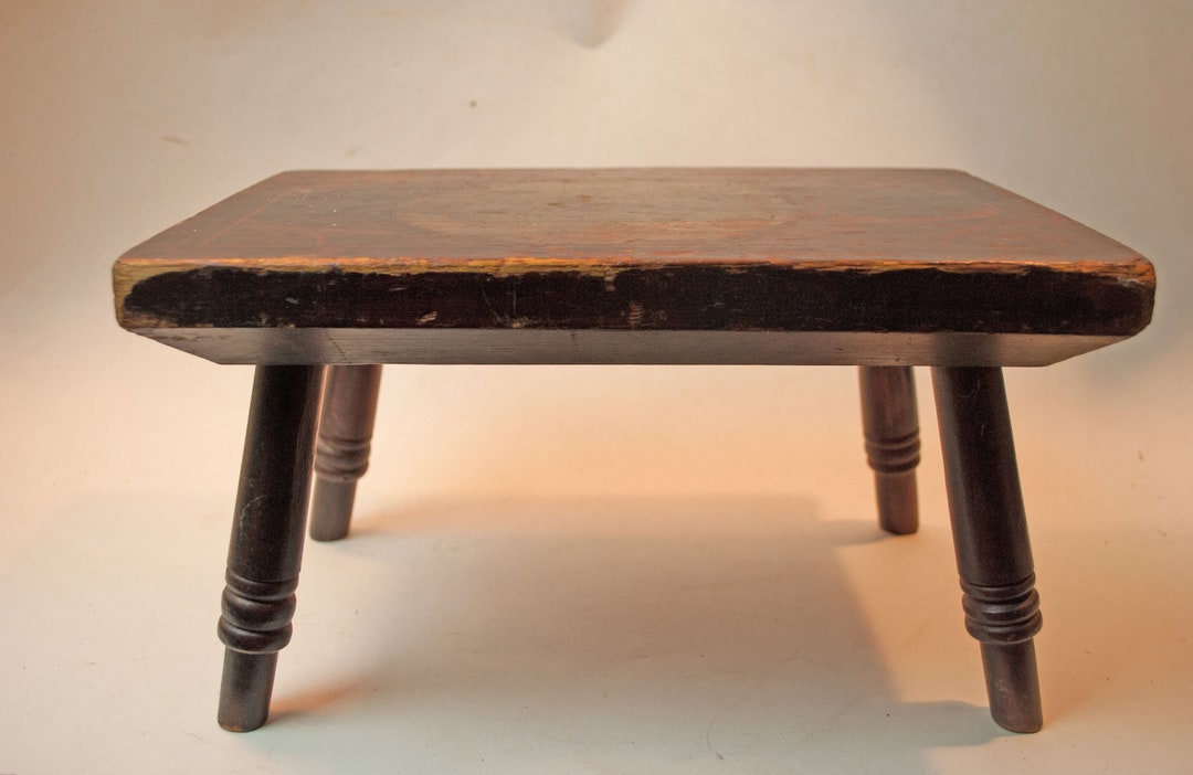 Antique 1809 Painted Grained Step Foot Stool - Farm Milking Wood Stool ...