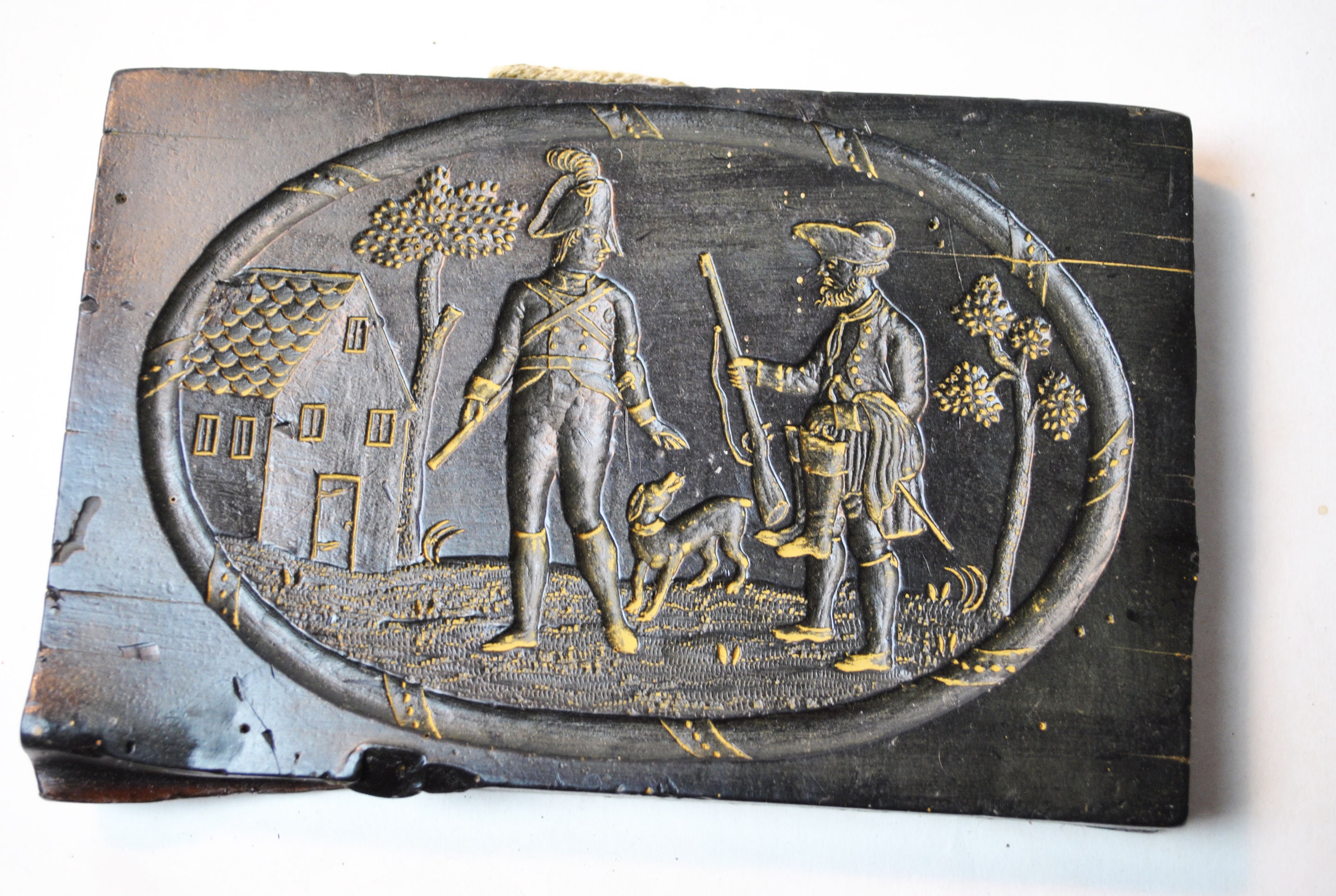 Antique German Springerle Wax Mold, Black Wax Colonial Men Scene ...