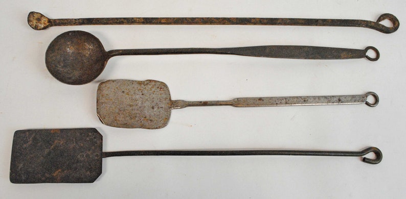 Antique 19th C Hanging Wrought Iron Utensil Wall Rack With Hooks and ...