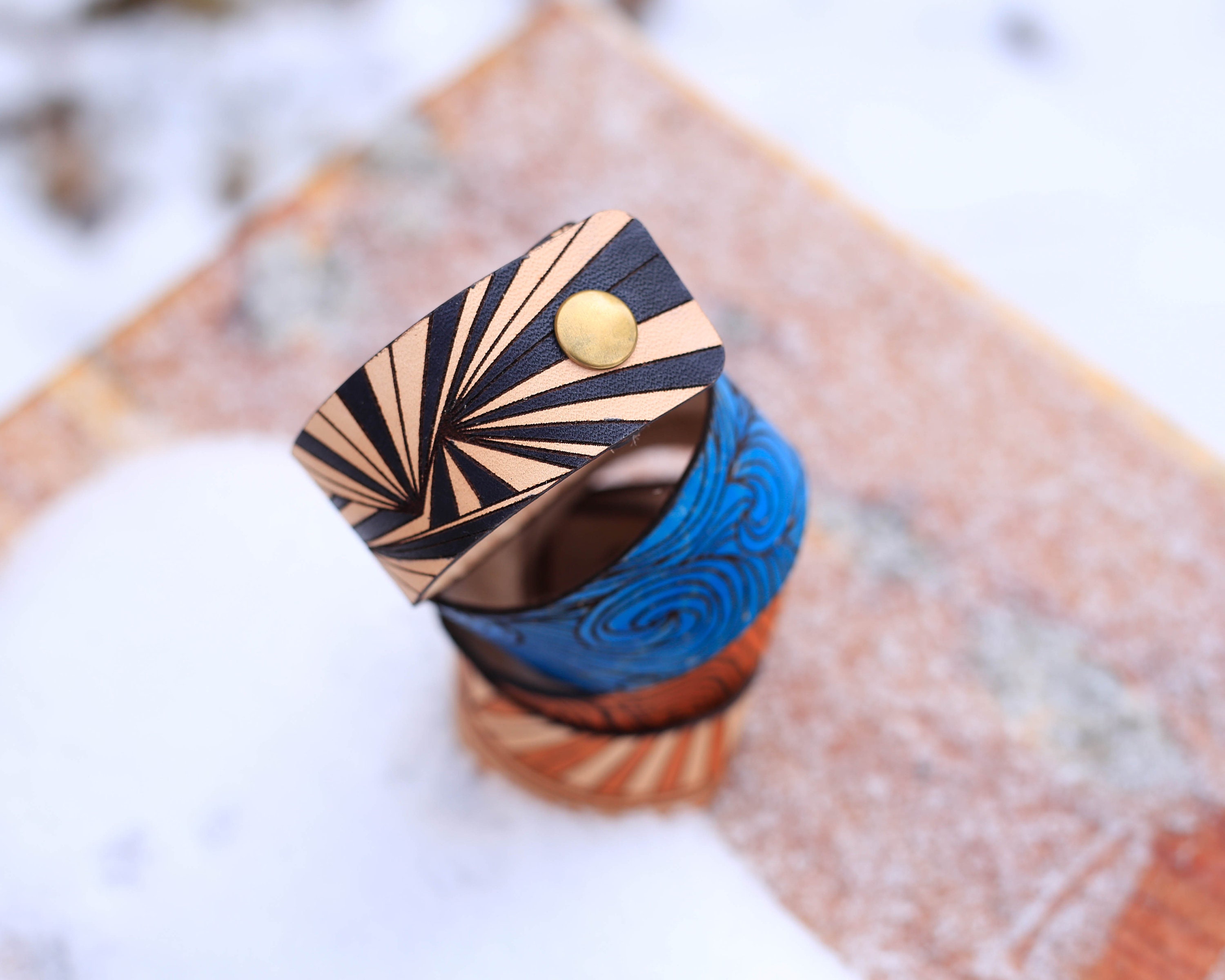 Leather Cuff Bracelet. Water Pattern Leather Cuff. - Etsy