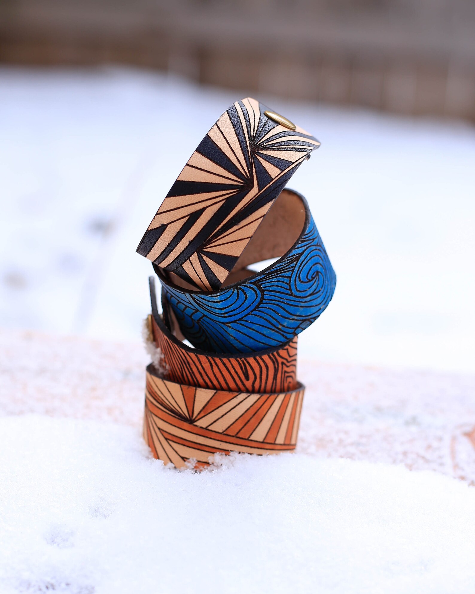 Leather Cuff Bracelet. Water Pattern Leather Cuff. - Etsy