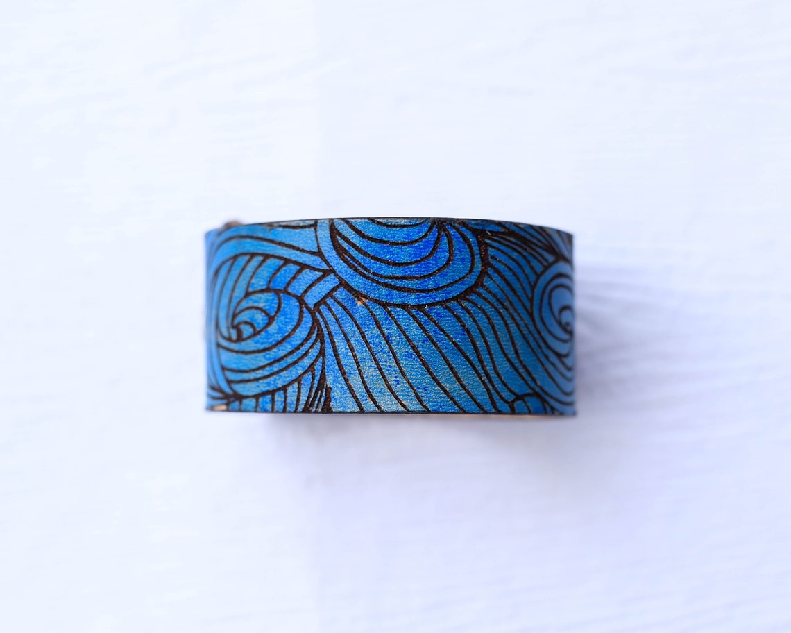 Leather Cuff Bracelet. Water Pattern Leather Cuff. - Etsy