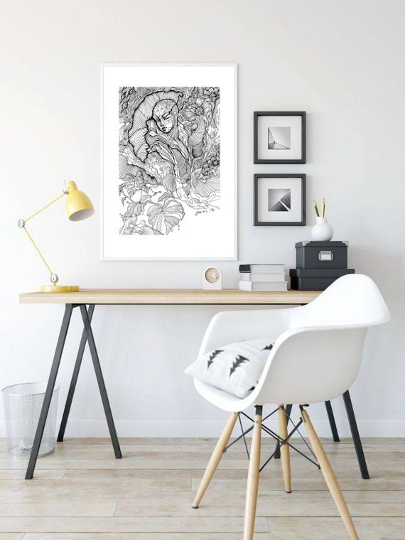 Illustration, Line Drawing, Pen Drawing, Printable Art, Digital ...