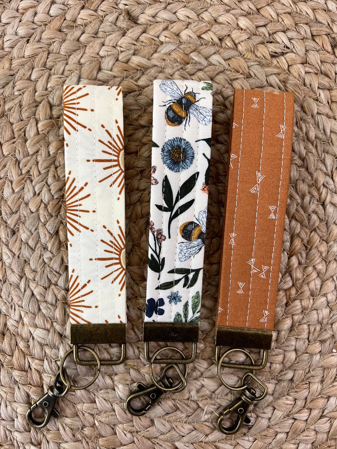 Boho Suns Bees Cotton Key Fob Keychain Wristlet Handmade - Etsy