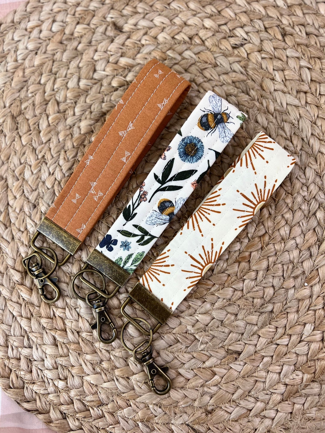 Boho Suns Bees Cotton Key Fob Keychain Wristlet Handmade - Etsy