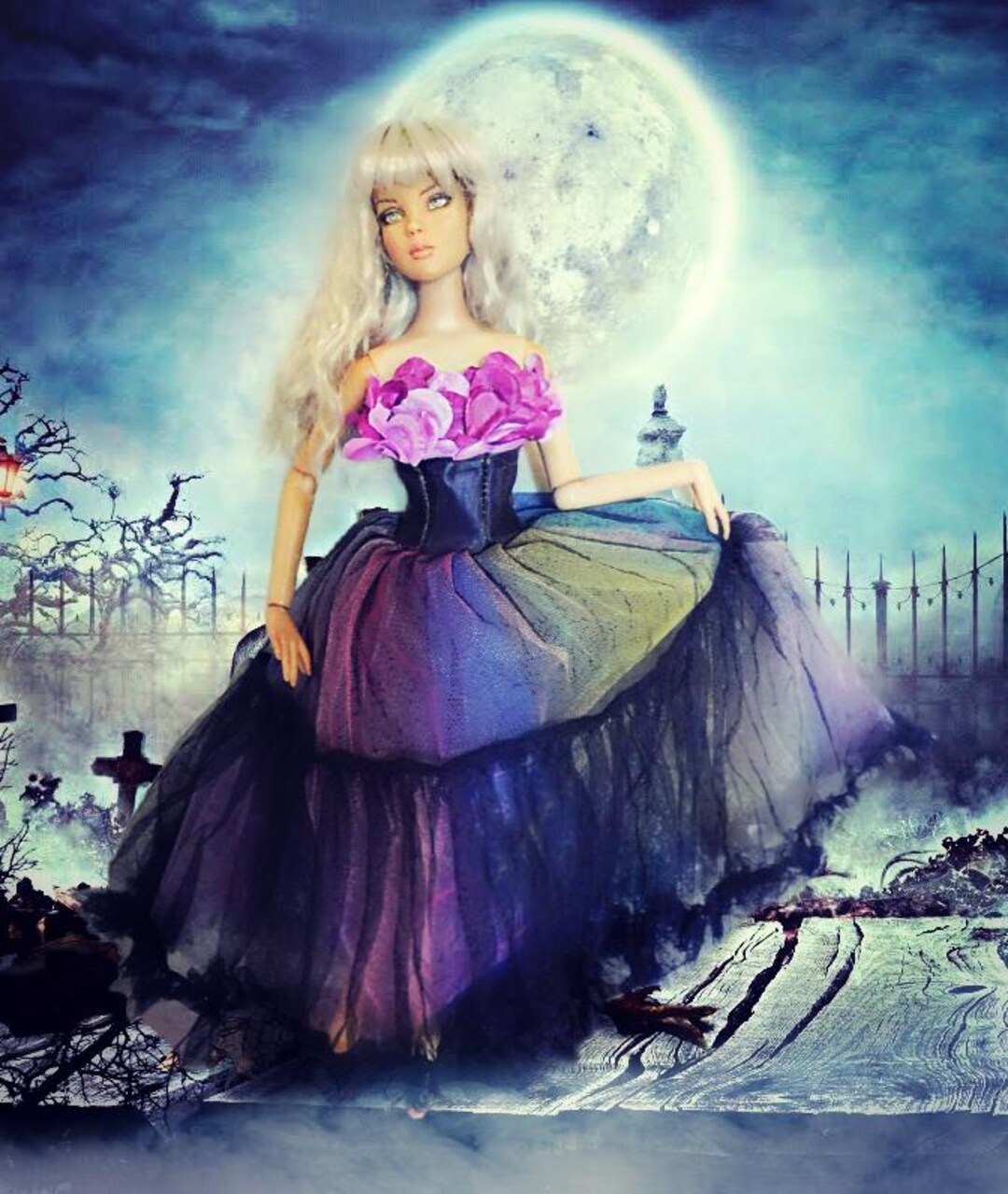 New Handmade Fantasy Petal Bodice Monster Mash Halloween Ball Gown Fits ...