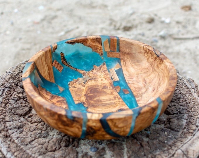Handmade Wood Epoxy Resin Bowl for Multilple Uses Light Blue Color ...