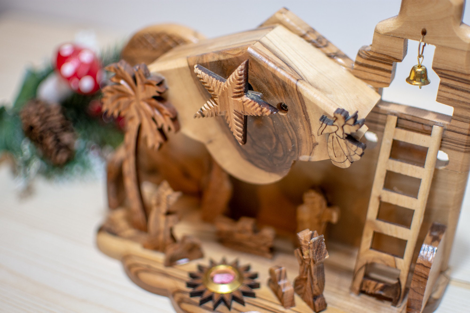 Olive Wood Handmade Bethlehem With Music Wooden Holiday - Etsy