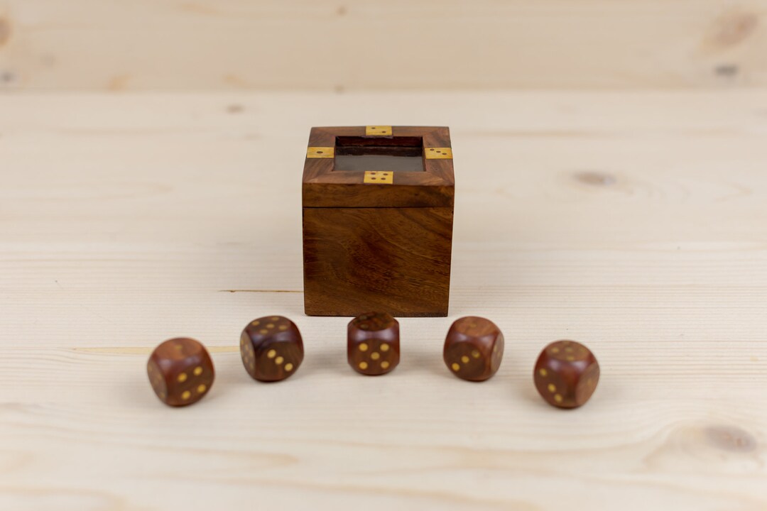 Handmade Wood Glass Dice Box Set With 5 Dice | Square Box With Wooden ...