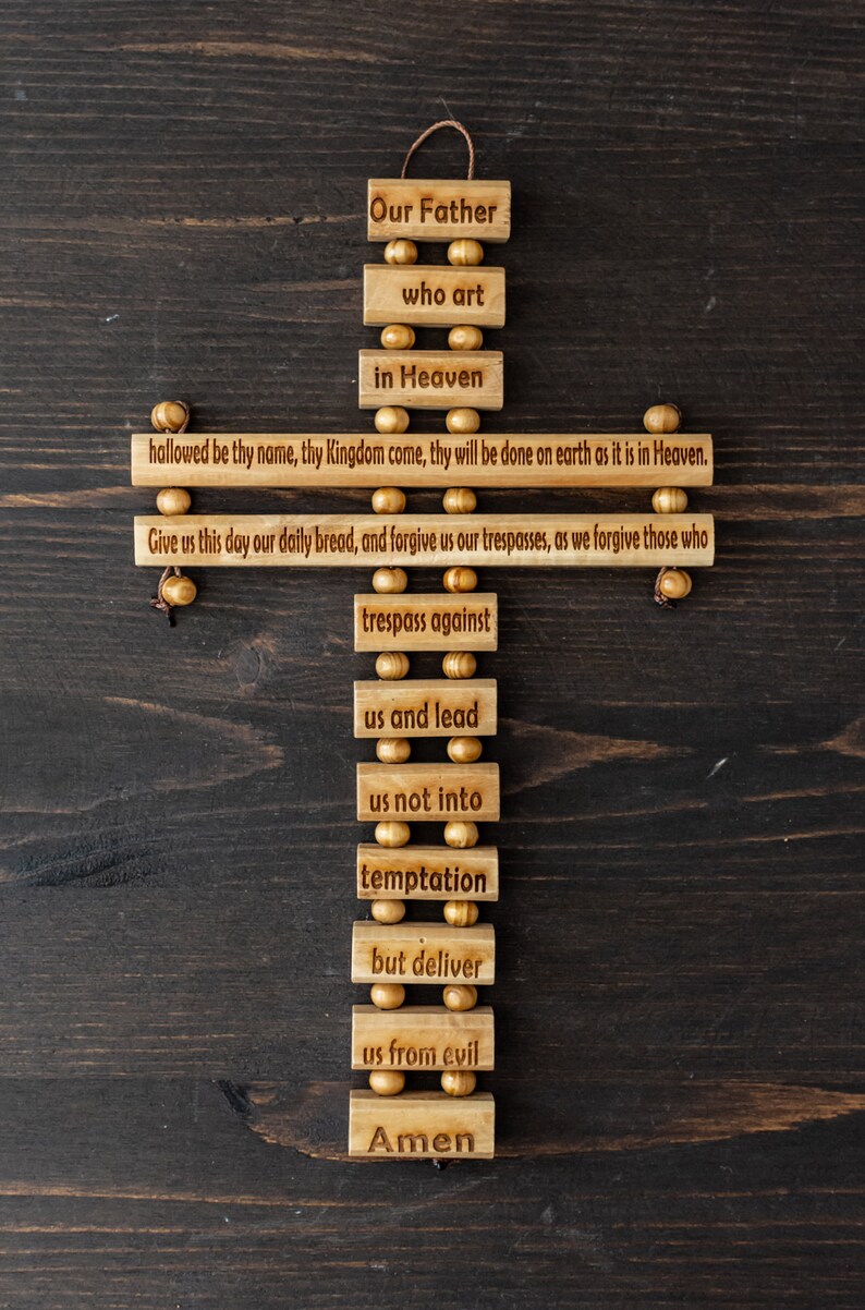 Handmade Olive Wood Cross Wall Hanging Cross Our Father in English or ...