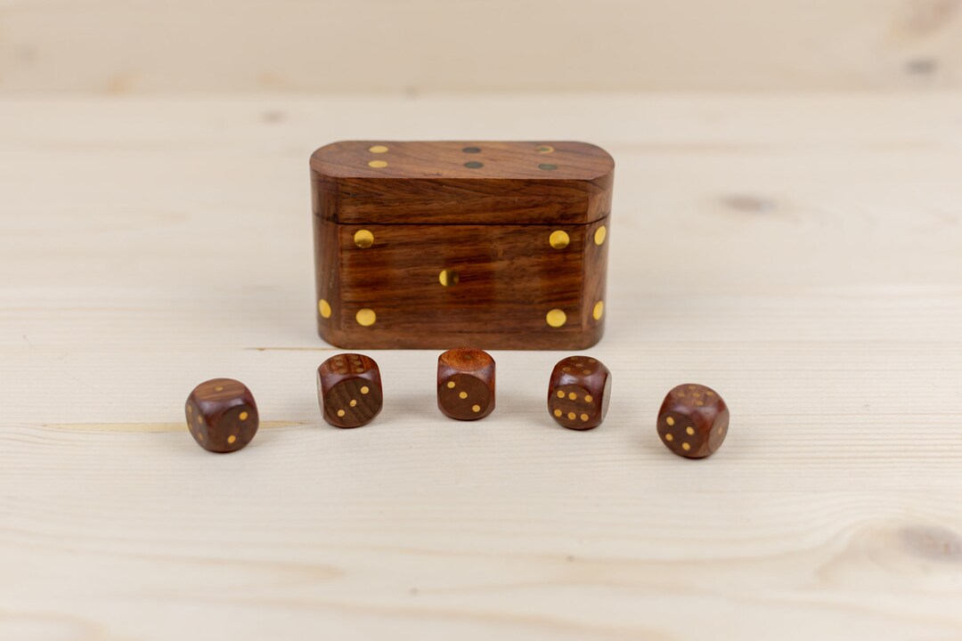 Beautiful Handmade Wooden Dice Box Set With 5 Dice | Wooden Box With ...