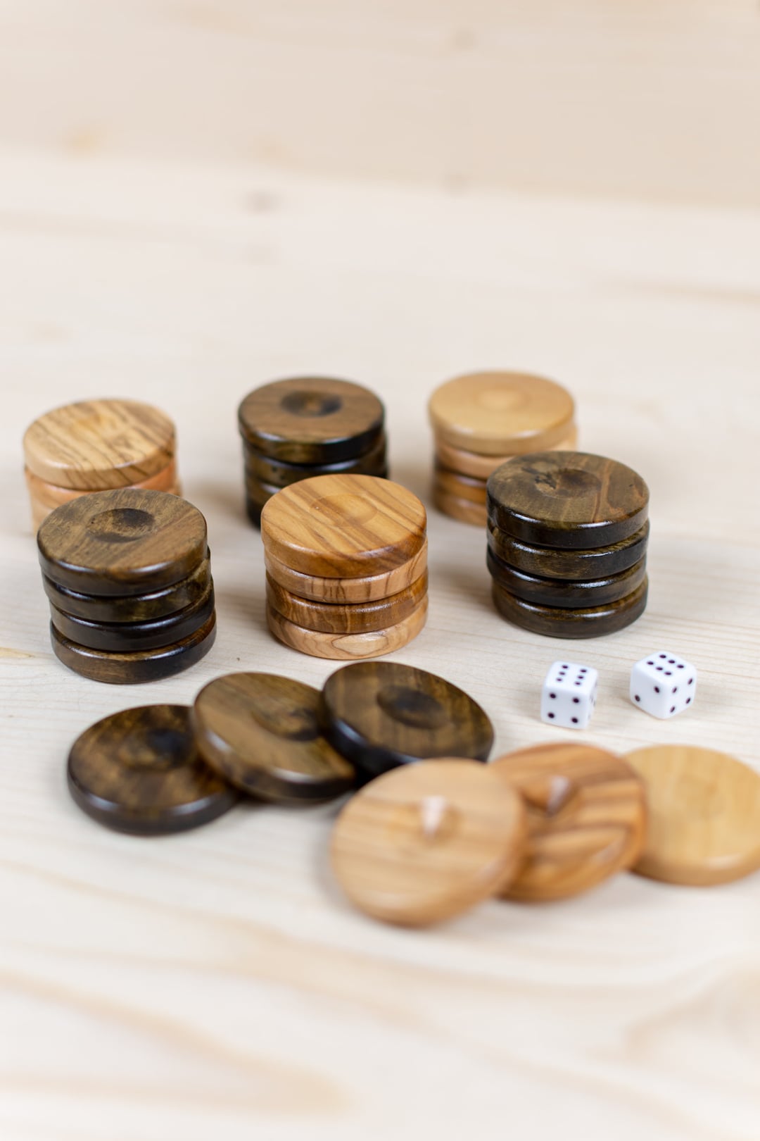 Olive Wood Backgammon Checkers – Set of 30 Handmade Playing Pieces ...