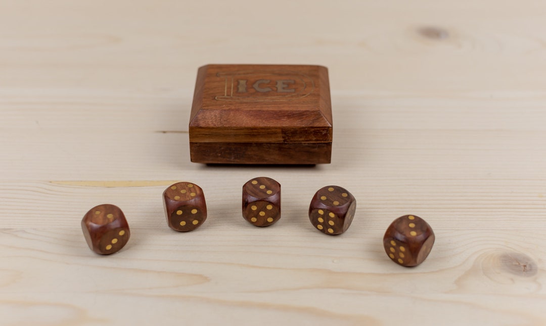 Beautiful Handmade Wooden Dice Box Set With 5 Wooden Dice Wooden Box ...