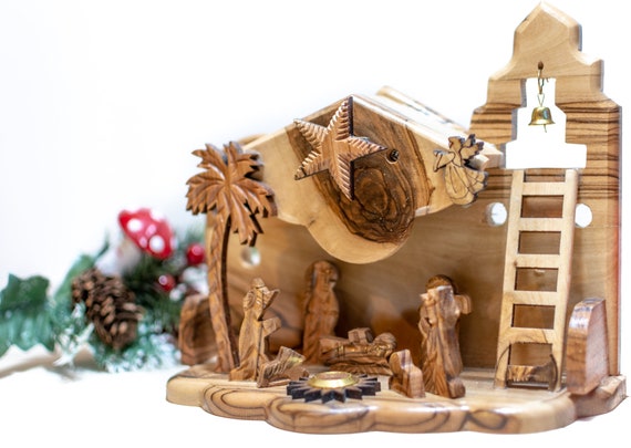Olive Wood Handmade Bethlehem With Music Wooden Holiday | Etsy