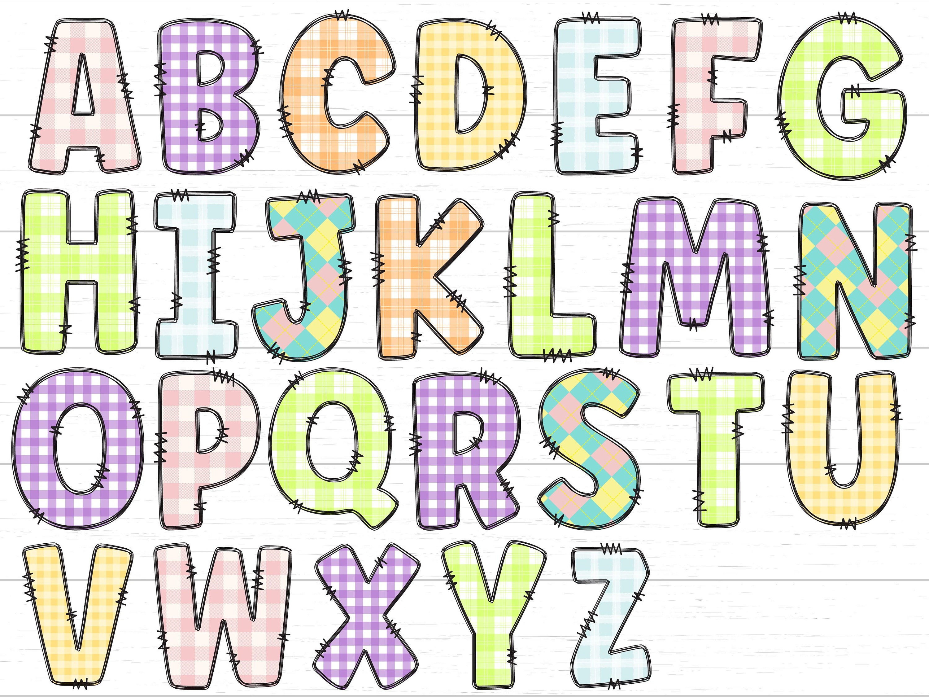 Pastel Buffalo Plaid Alphabet Doodle Letters Png, Buffalo Plaid Png ...