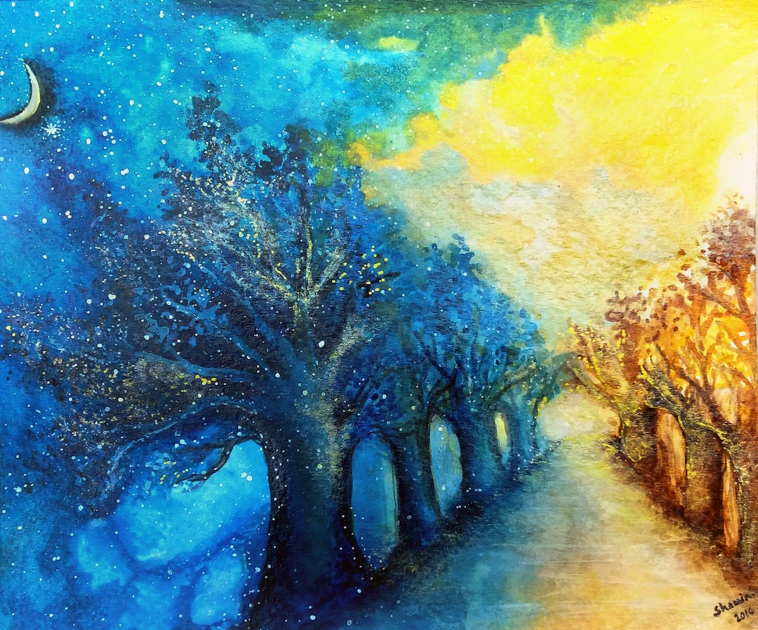 New Dawn • Tree and Pathway Painting • Night and Day • the Break of ...
