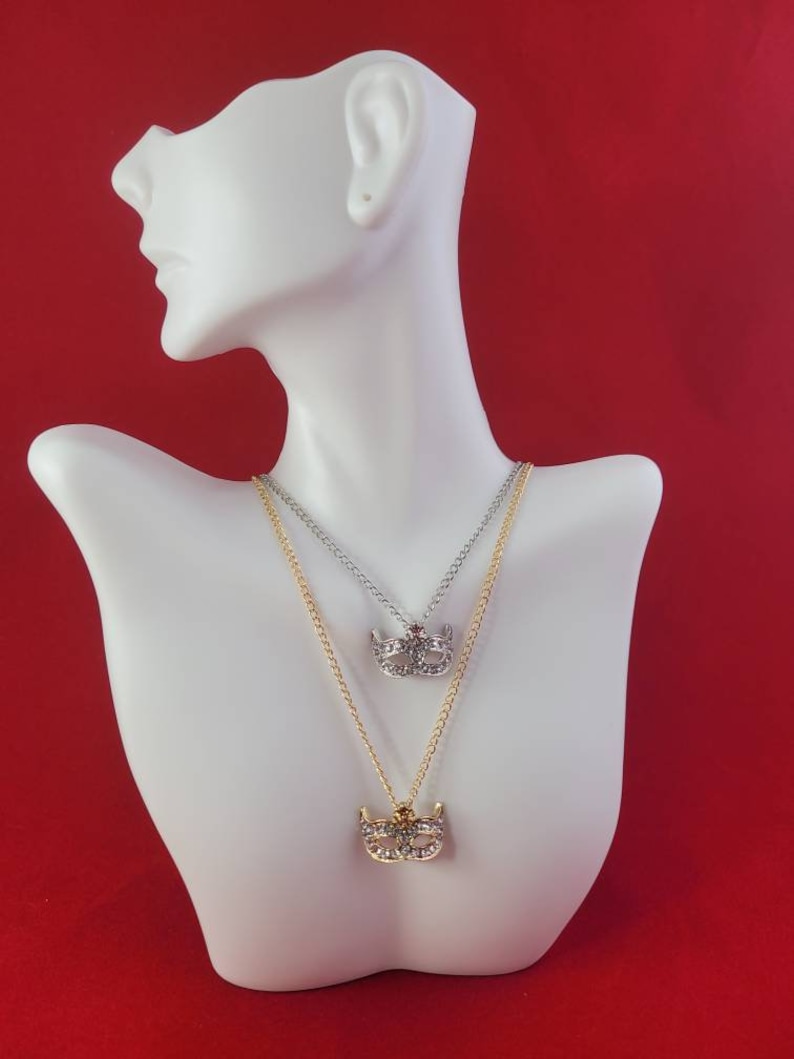 Gold Masquerade Embedded Crystal Diamond Necklace, Silver Fox Mask ...