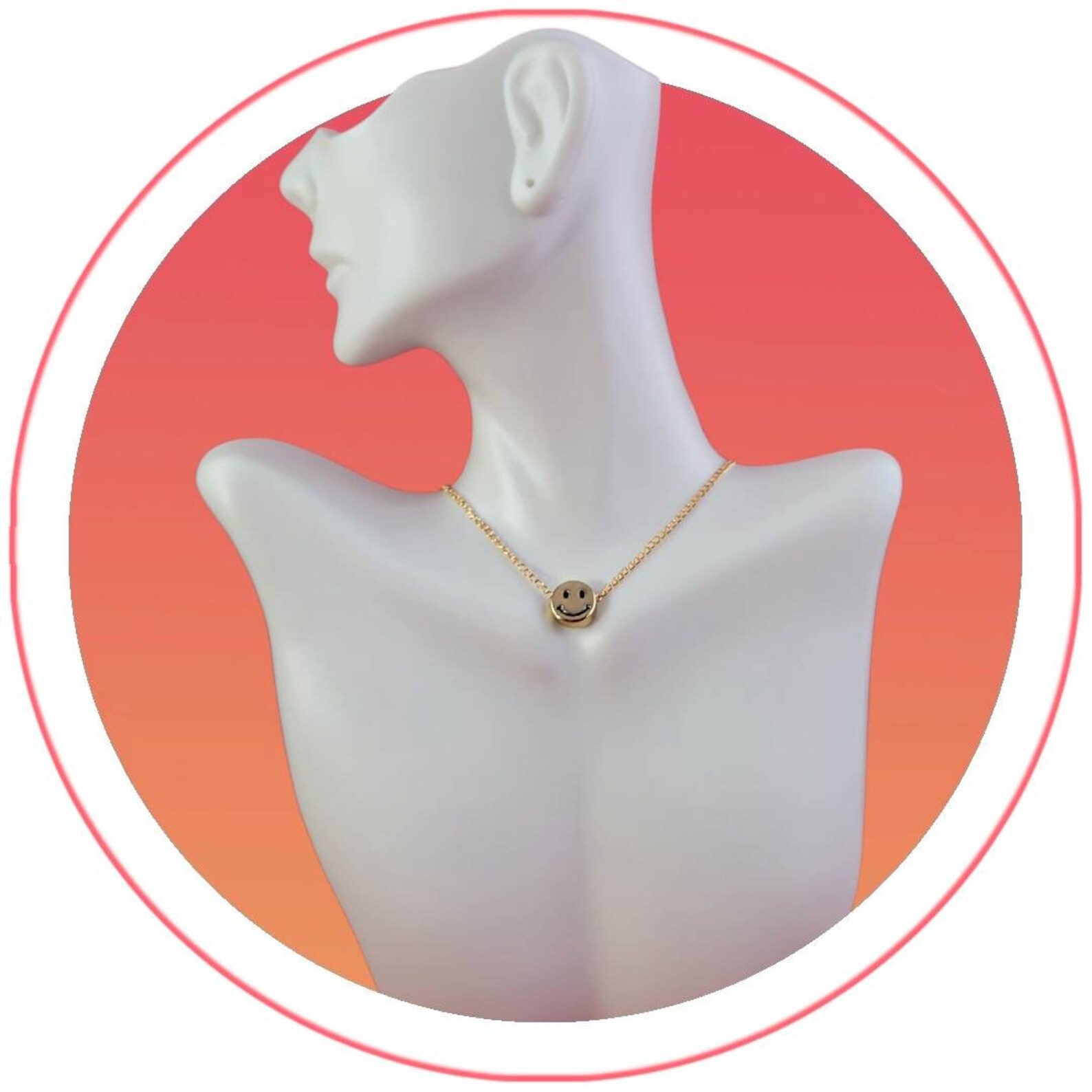 Gold Smiley Face Pendant Necklace, Emoji Clavicle, Smile Charm Necklet ...