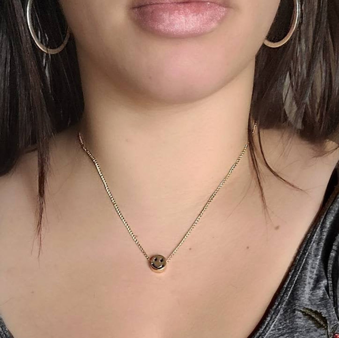 Gold Smiley Face Pendant Necklace, Emoji Clavicle, Smile Charm Necklet ...