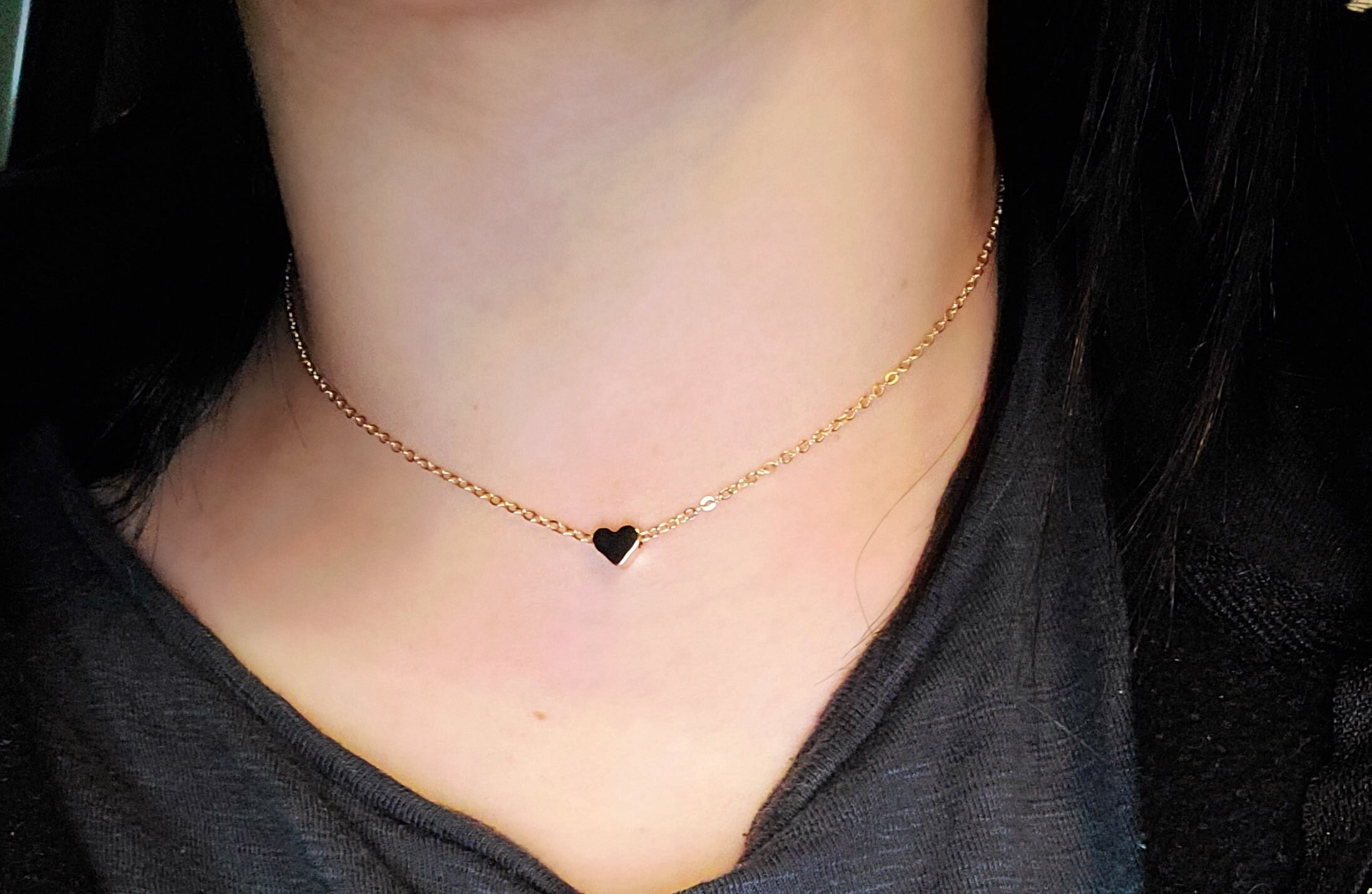 Dainty Heart Choker Collar colgante de corazón de plata - Etsy España