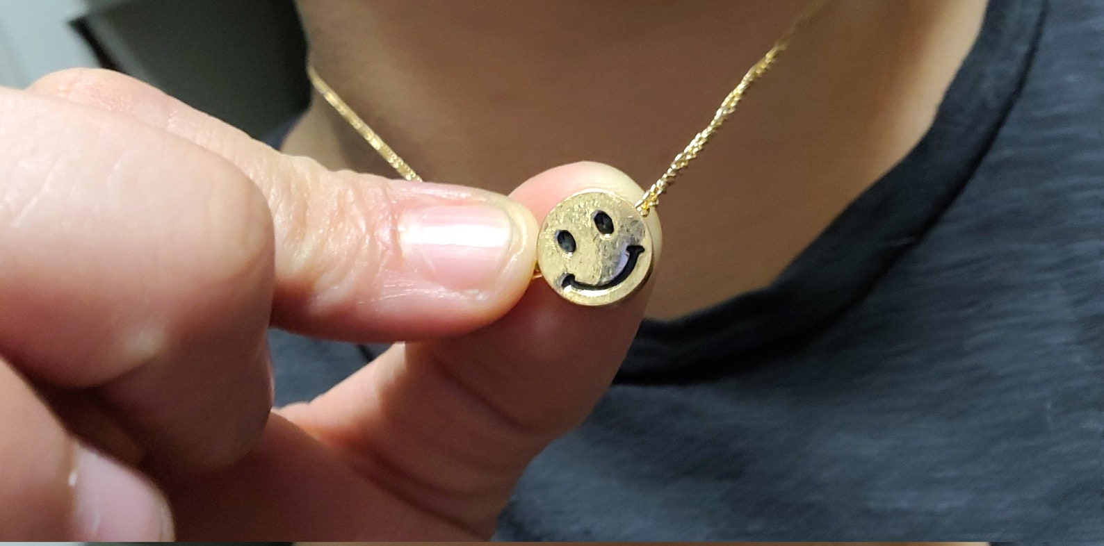 Gold Smiley Face Pendant Necklace, Emoji Clavicle, Smile Charm Necklet ...