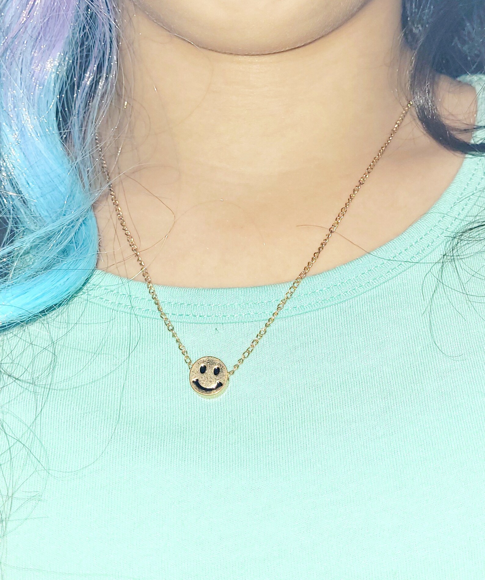 Gold Smiley Face Pendant Necklace, Emoji Clavicle, Smile Charm Necklet ...