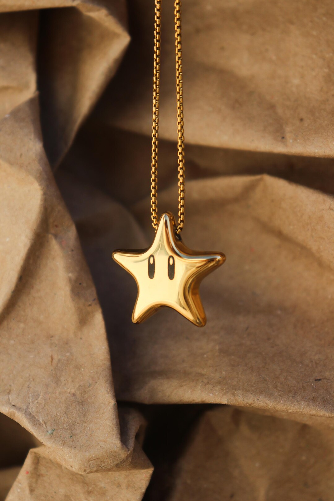 Gold Puffy Mario Super Star Necklace - Etsy