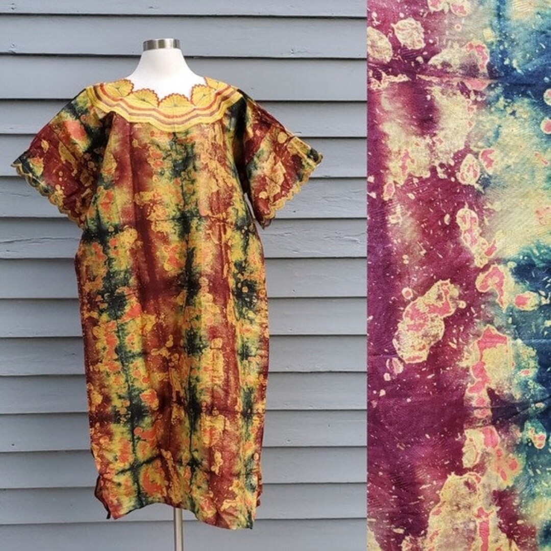 African Tie Dye Watercolor Kaftan Mumu Maxi Dress Handmade Double Wax ...