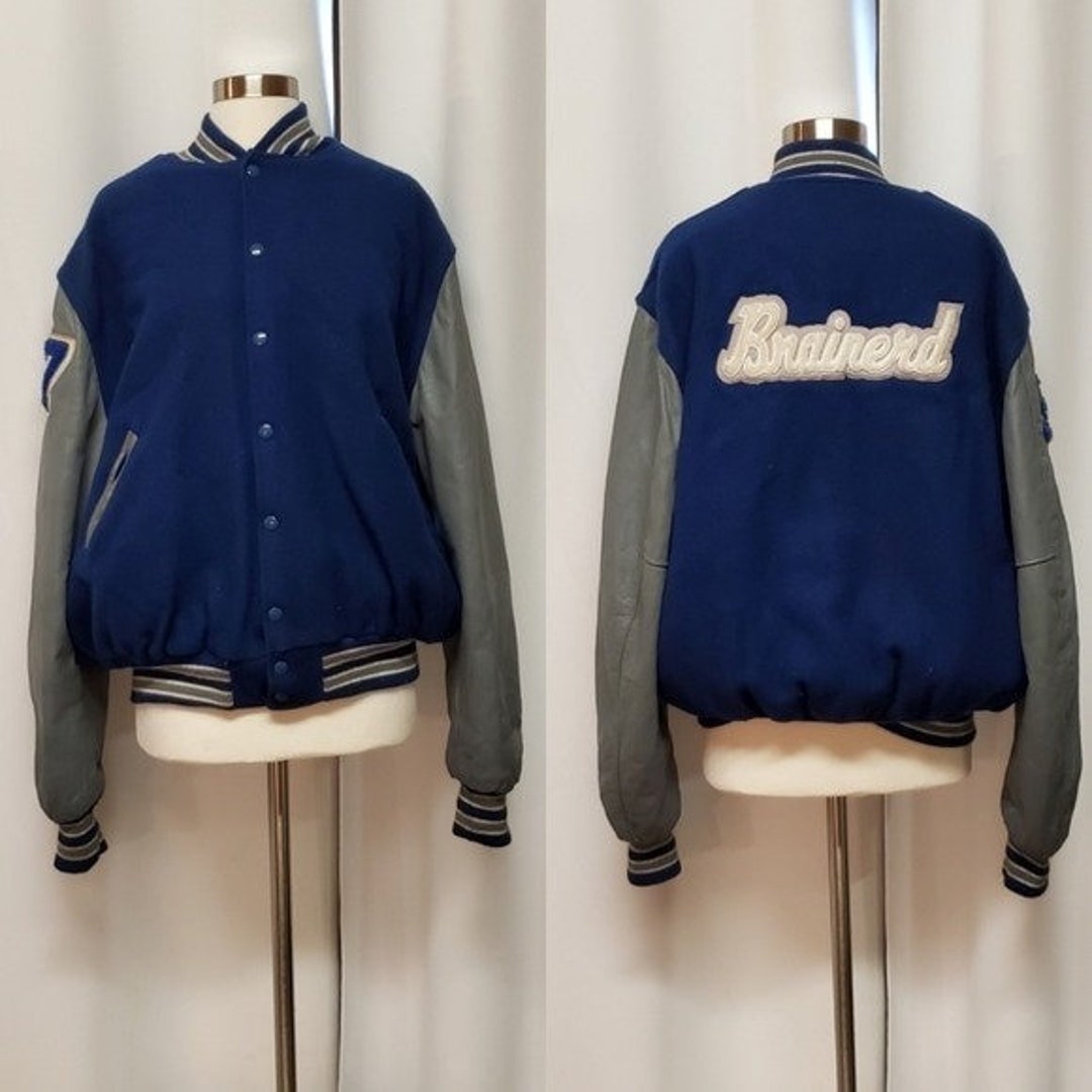 Vintage 90s Varsity Letterman High-school 2 Tone Wool Leather Bomber ...