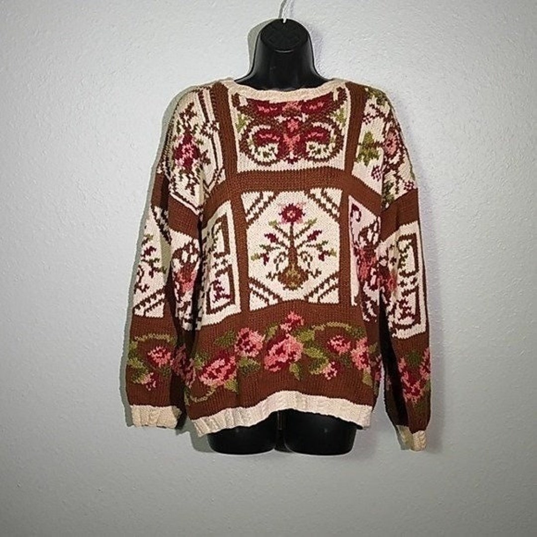 Forenza Vintage 80s Knit Floral Design Sweater Woman's Small ...