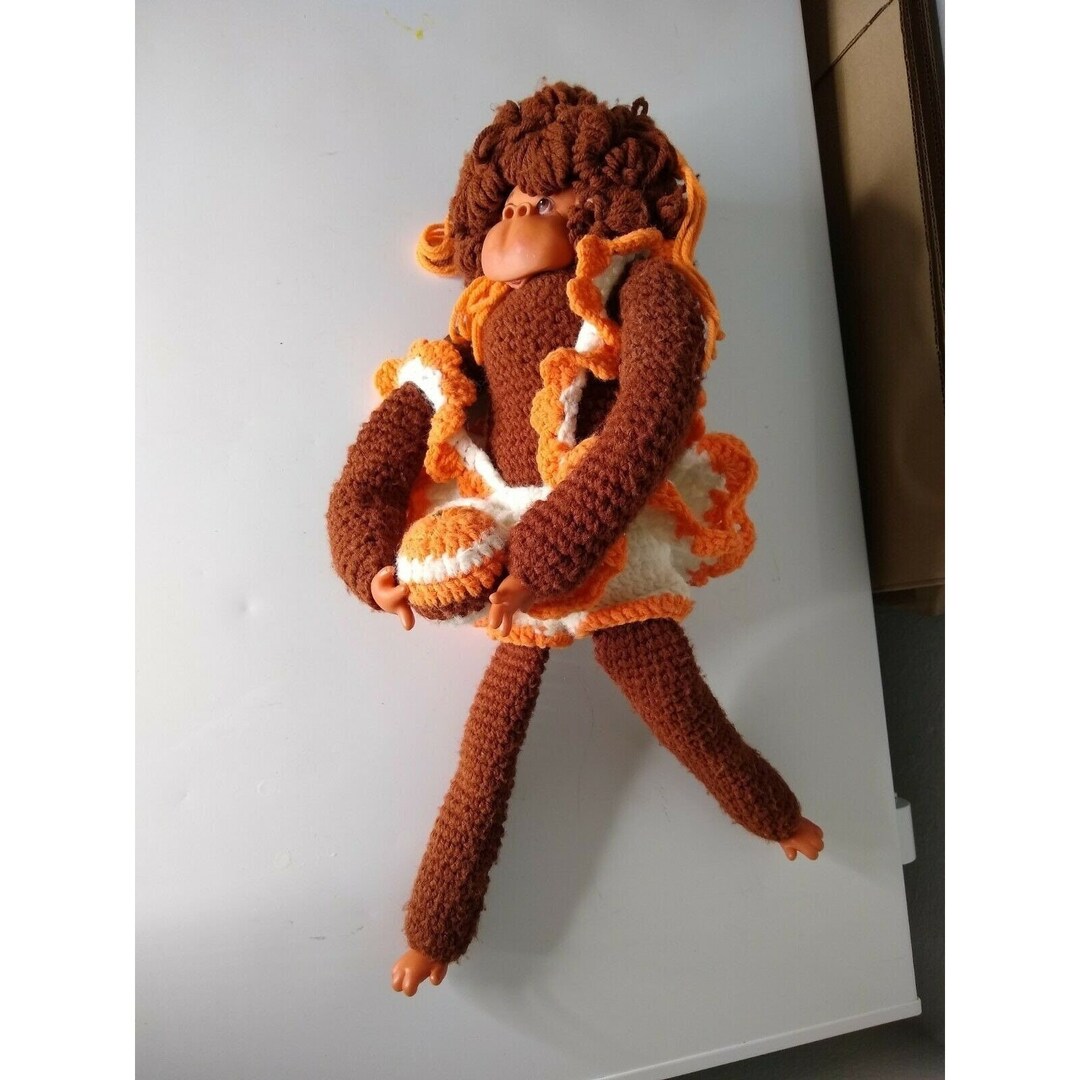 Vintage Rubber Faced Stuffed Monkey Handmade Crochet Weird Ugly Odd ...