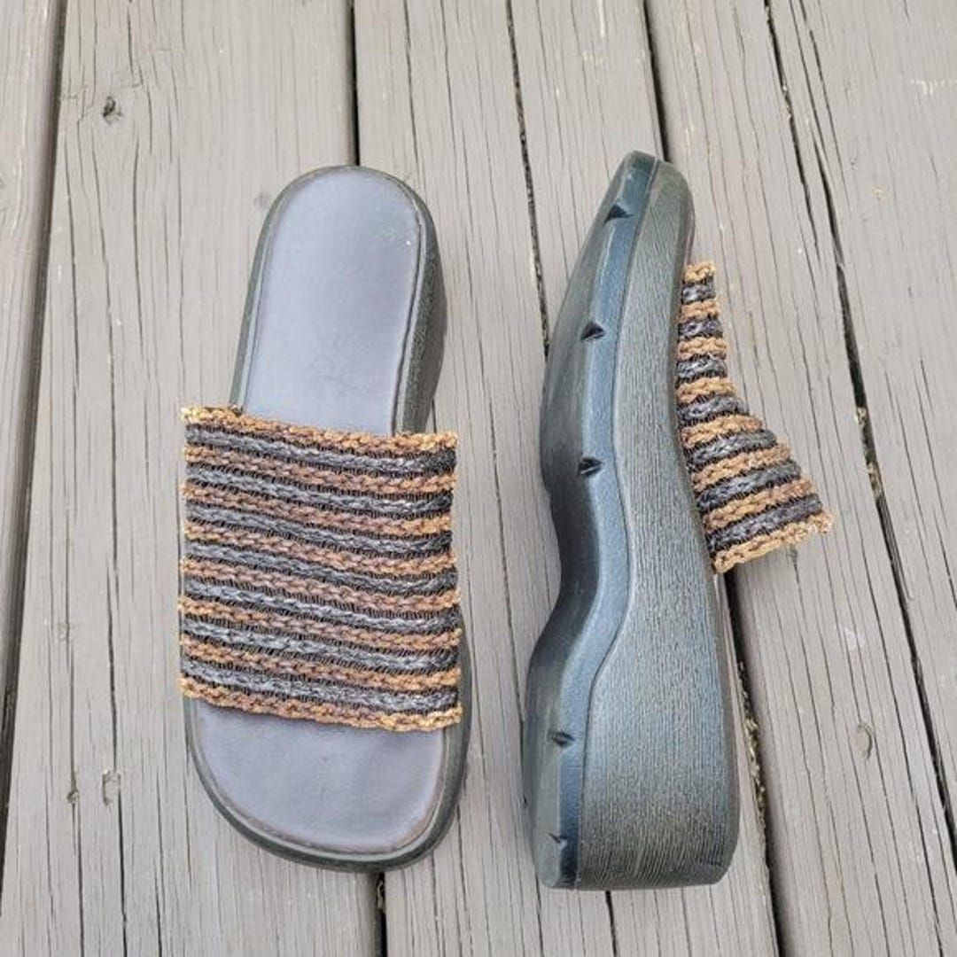 Vintage 90s Y2k Bratz Brown Leather Woven Chunky Wedge Platform Slide ...