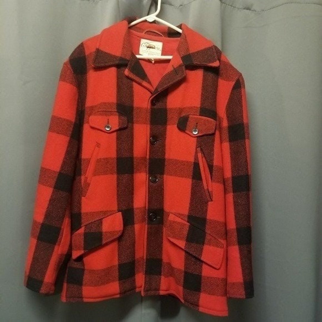 Vintage 40s Chippewa Woolen Mills Buffalo Check Plaid Red Black Bomber ...