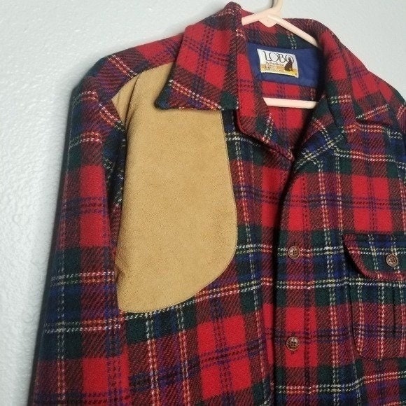 Vintage 70s Pendleton Lobo Red Blue Green Christmas Tartan Plaid Wool Shooting Jacket Men's ...