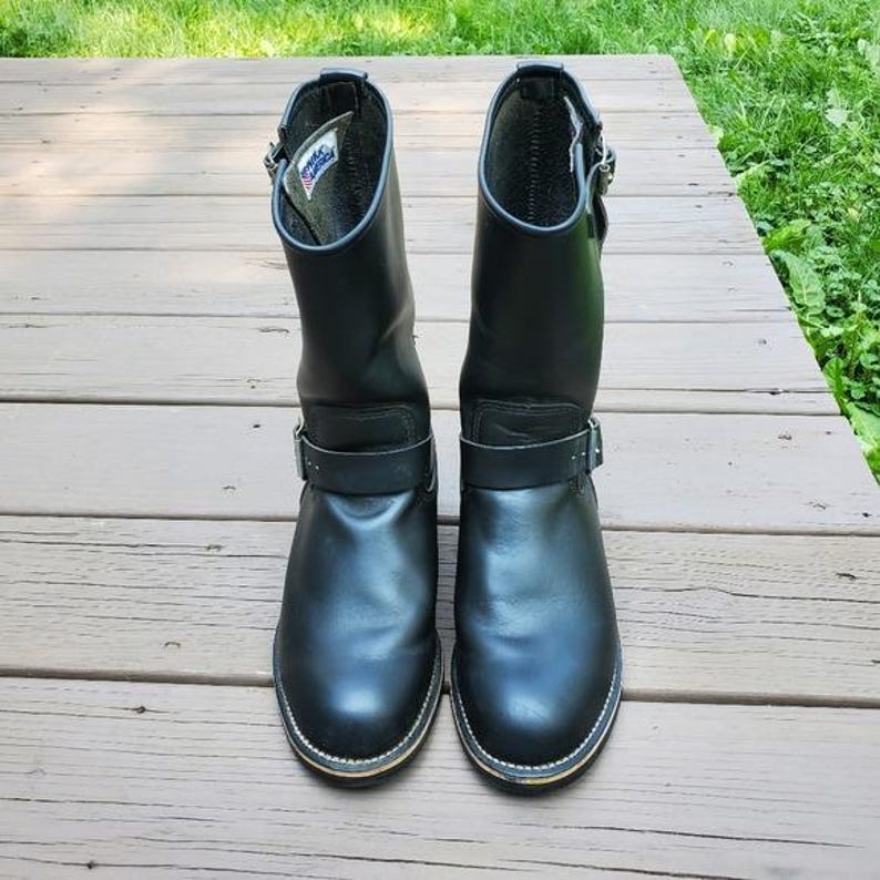 Vintage 90s Work America Wellington Black Leather USA Made Union ...