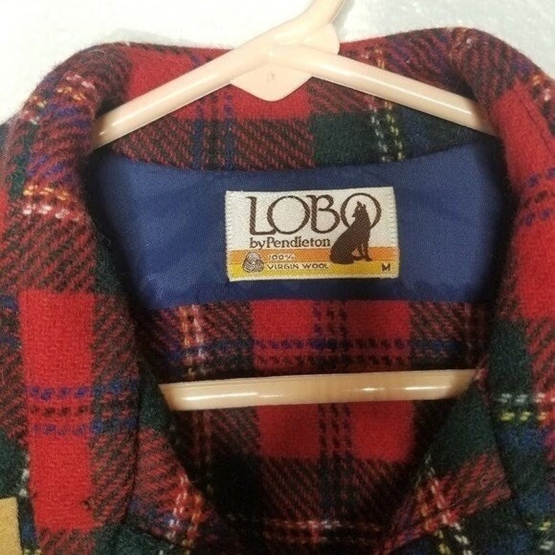 Vintage 70s Pendleton Lobo Red Blue Green Christmas Tartan Plaid Wool Shooting Jacket Men's ...