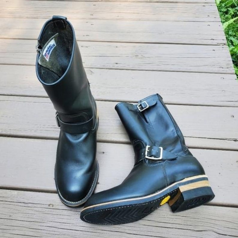 Vintage 90s Work America Wellington Black Leather USA Made Union ...