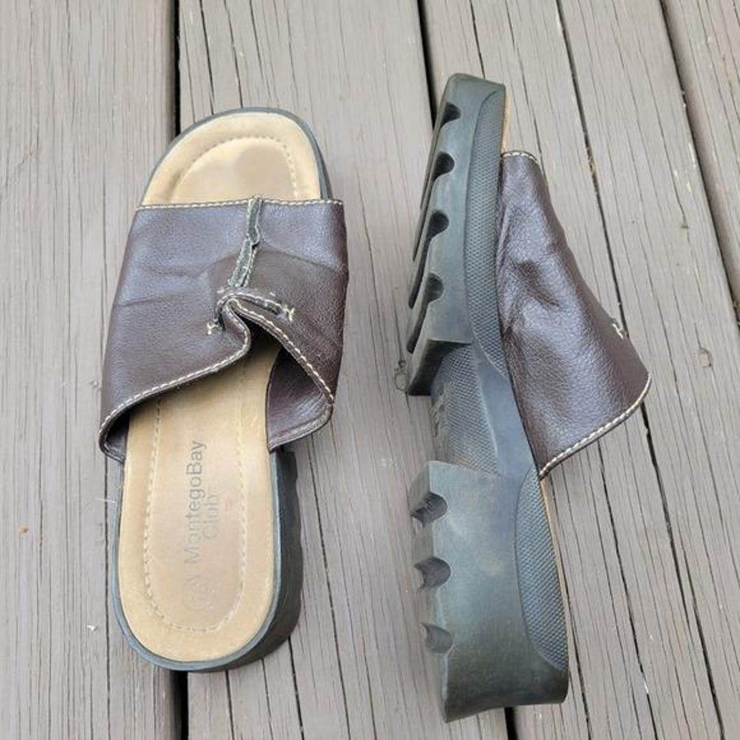 Vintage 90s Y2k Bratz Brown Faux Leather Chunky Wedge Platform Slide ...