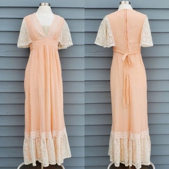 Vintage 70s Union Made Boho Cottagecore Prairie Peach… - Gem