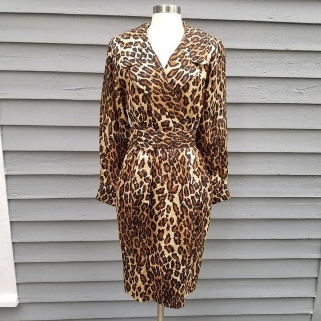 Vintage 80s Retro Pin up Girl Animal Print Leopard Silk Midi Pencil ...
