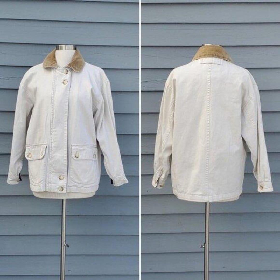 Vintage St. John's Bay Cream Chore Jacket Button Down Basic Barn Farm ...