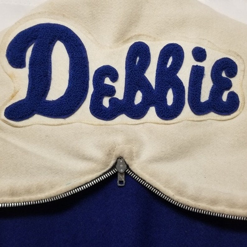 Vintage 80s Letterman Varsity Jacket 50 Metals Wool Blue White Striped ...
