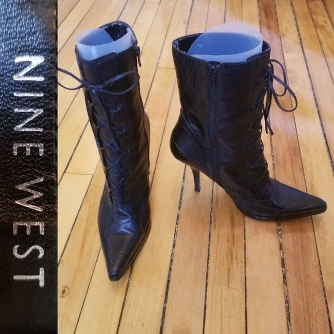 Vintage 90s Y2k Steampunk Granny Punk Black Leather Lace-up Heeled ...