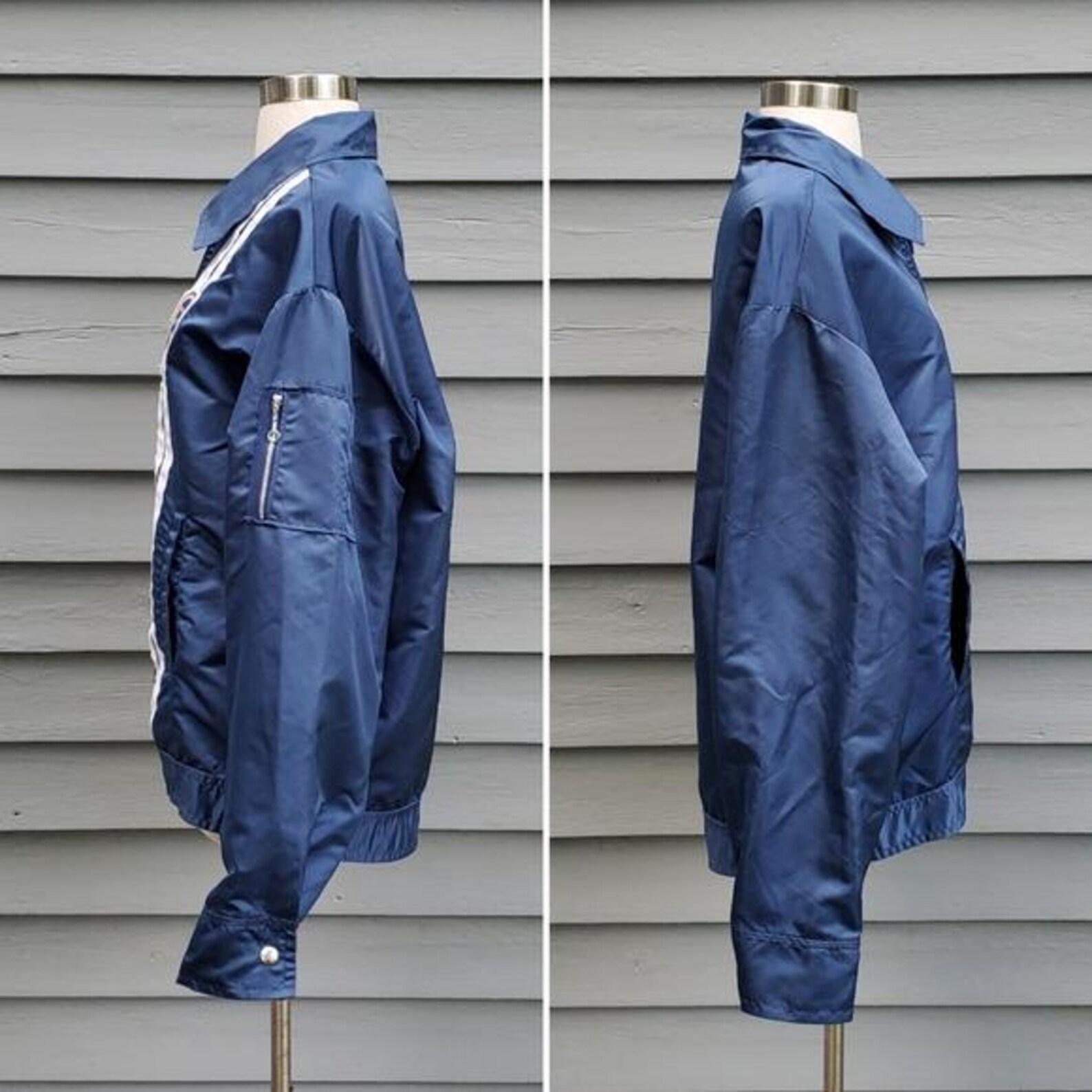 Vintage 80s Aviator Flyboy Flight Aviation Polysatin Blue White Bomber ...
