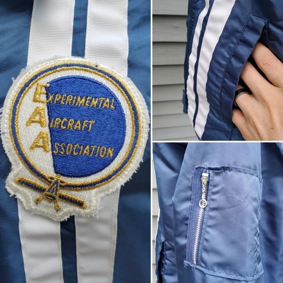 Vintage 80s Aviator Flyboy Flight Aviation Polysatin Blue White Bomber ...